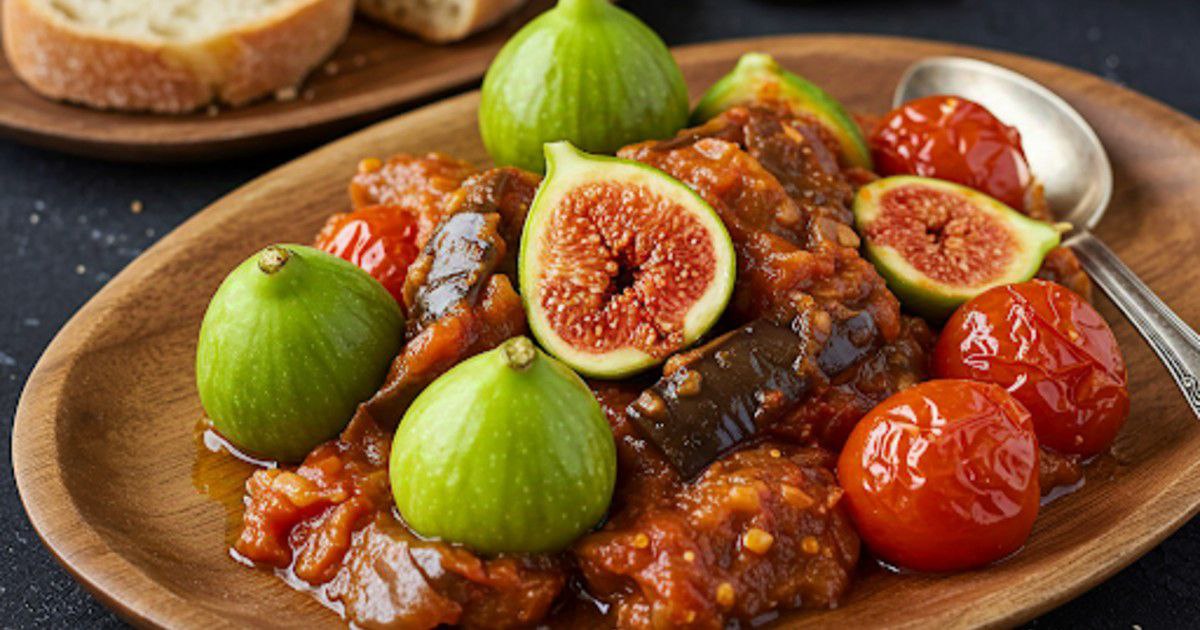 Unripe green fig recipes in eggplant stew with tomatoes - dingonuts