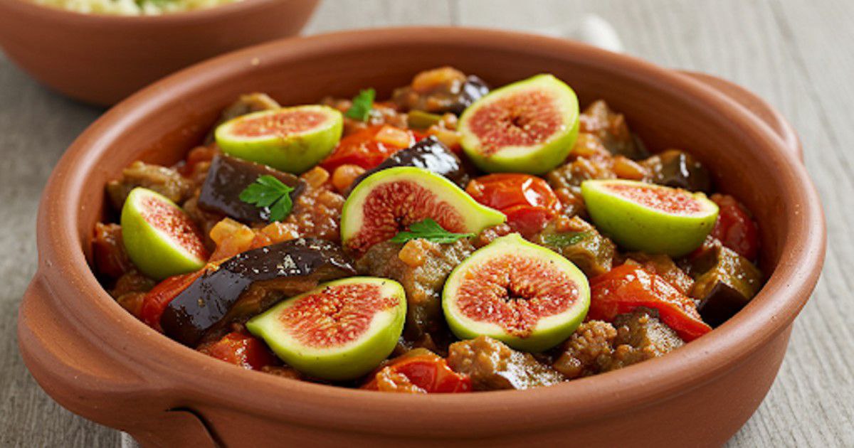 Unripe green fig recipes in eggplant stew with tomatoes - dingonuts